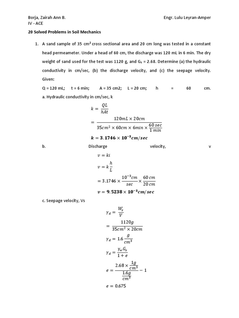 20 Solved Problems in Soil Mechanics | PDF | Soil Mechanics ...