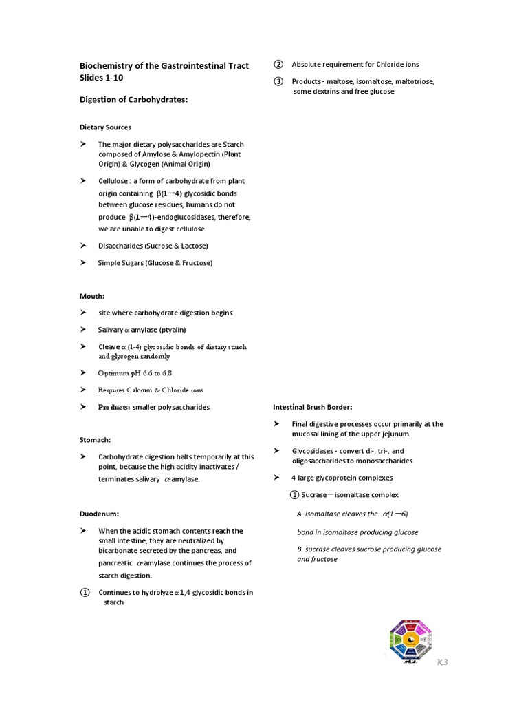 Biochemistry of The GIT S1-10 | PDF | Digestion | Glucose