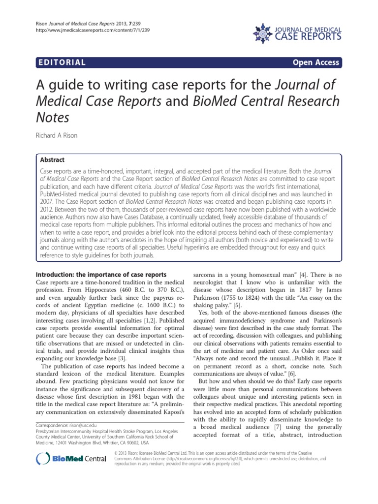 A Guide To Writing Case Reports For The Journal of | PDF | Case Report ...
