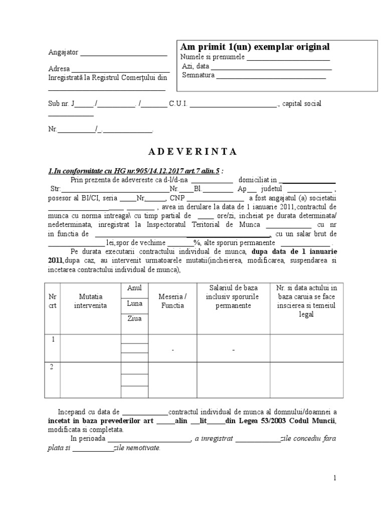 Adeverinta Vechime 2018 | PDF