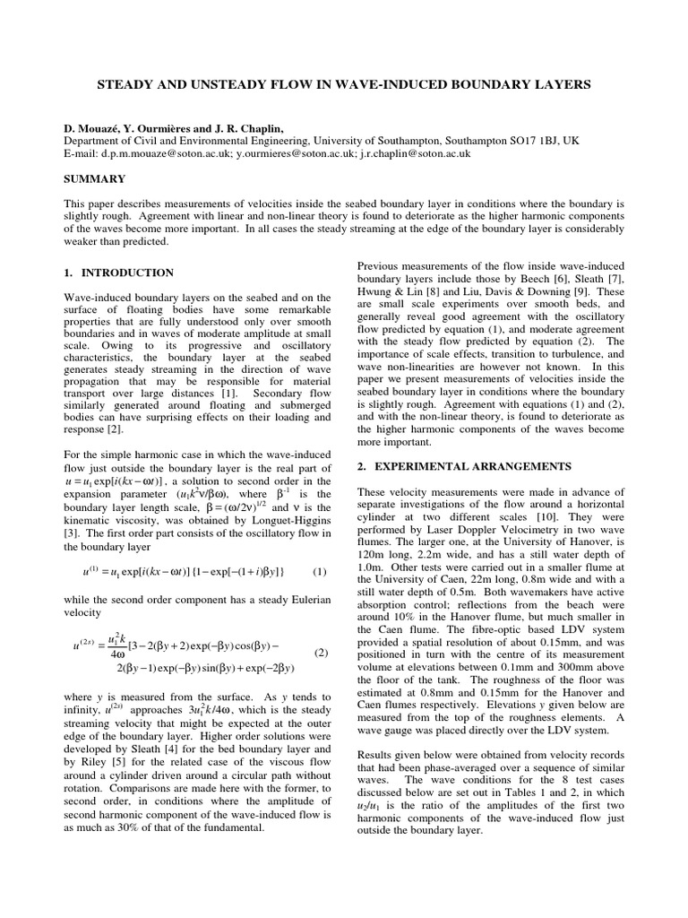 Steady and Unsteady Flow in Wave-Induced Boundary Layers: D. Mouazé, Y. Ourmières and J. R ...