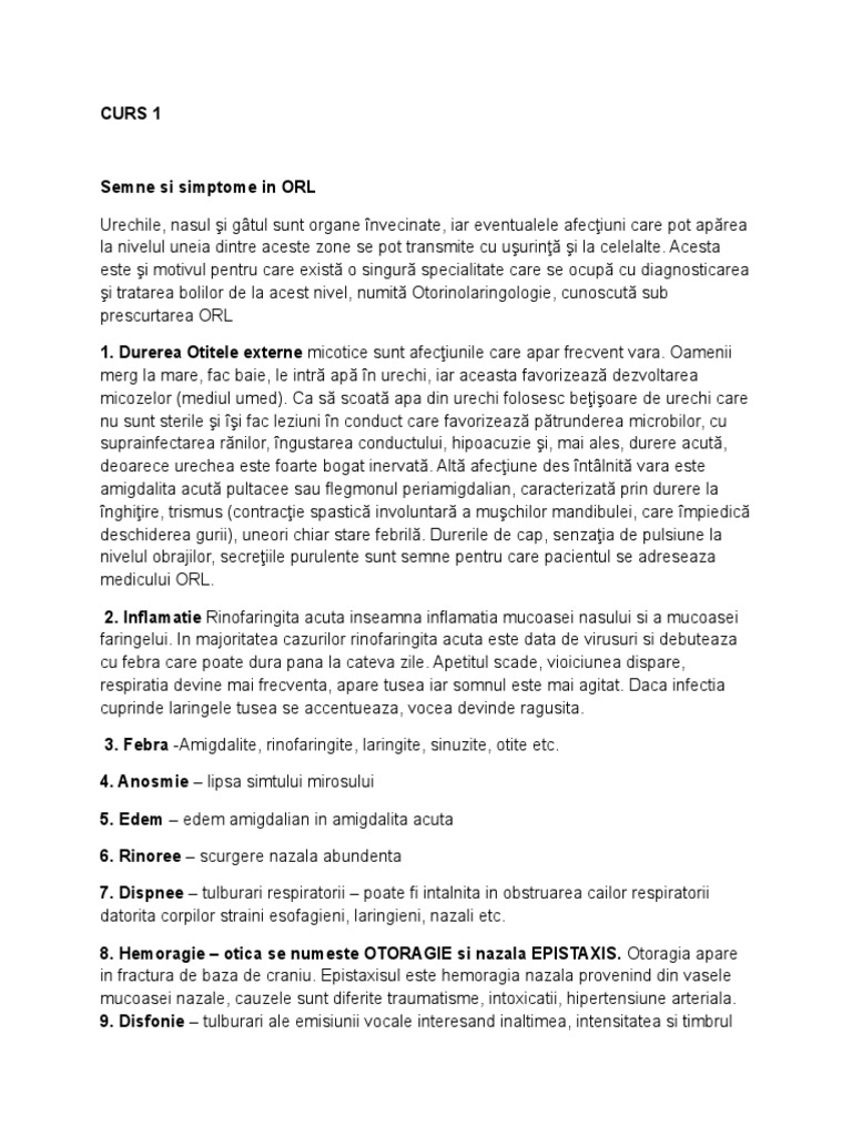 CURS 1 Semne Si Simptome Orl | PDF