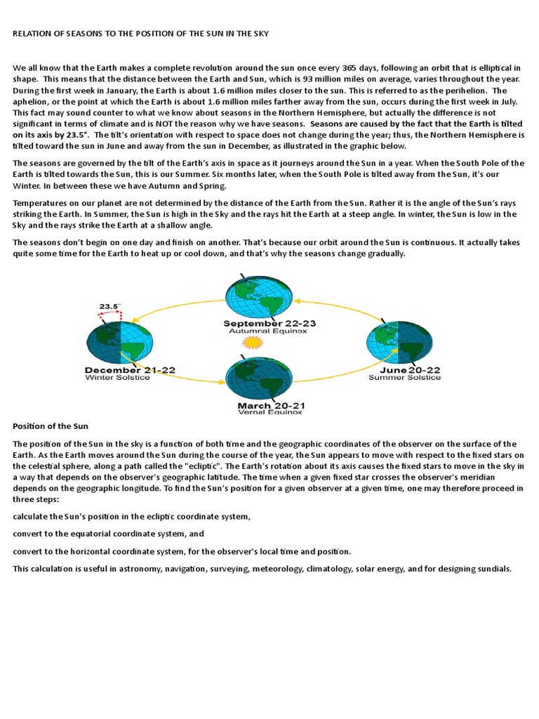 Sun's Position and Earth's Seasons | PDF | Earth | Sun