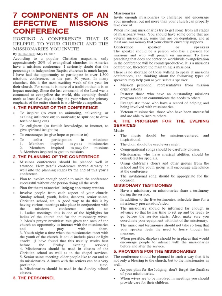 Effective Missions Conference Guide | PDF | Christian Mission | Missionary