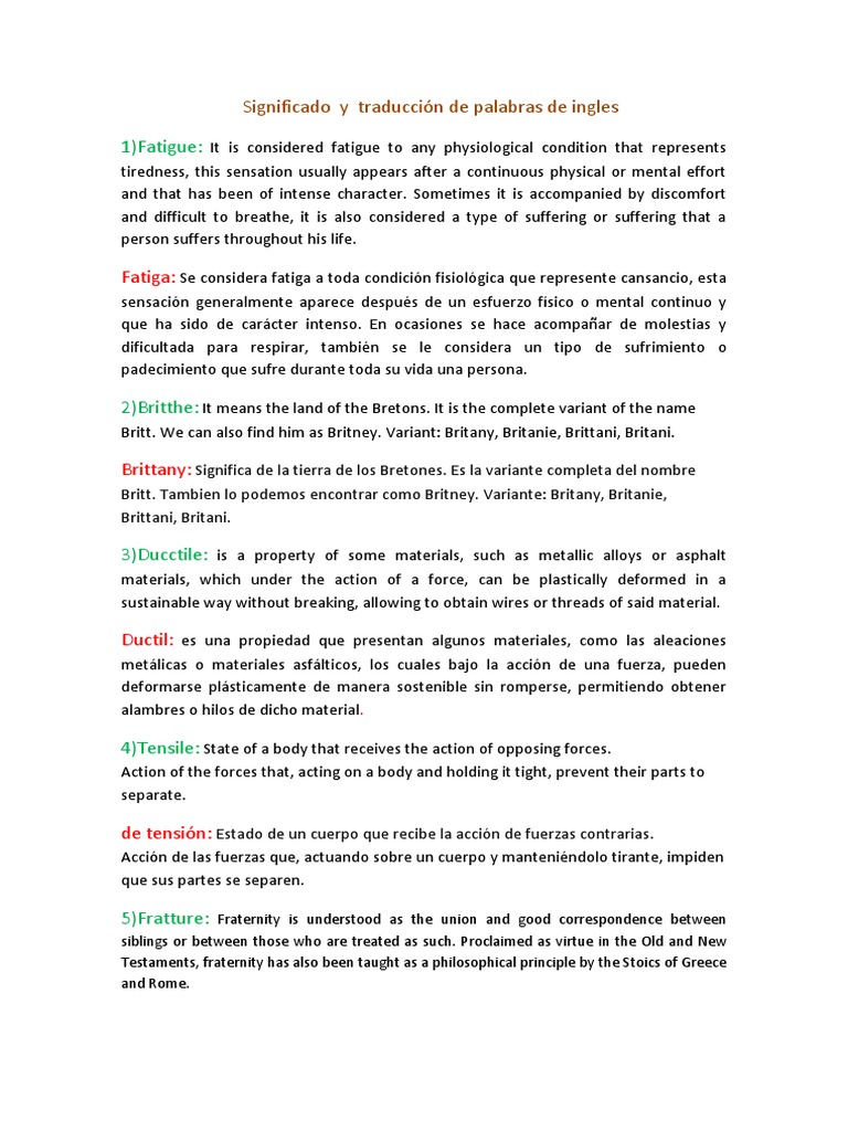 Significado y Traducción de Palabras de Ingles | PDF | Ciencias fisicas ...
