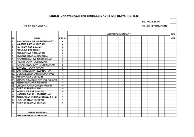 Jadual Kedatangan Badminto | PDF