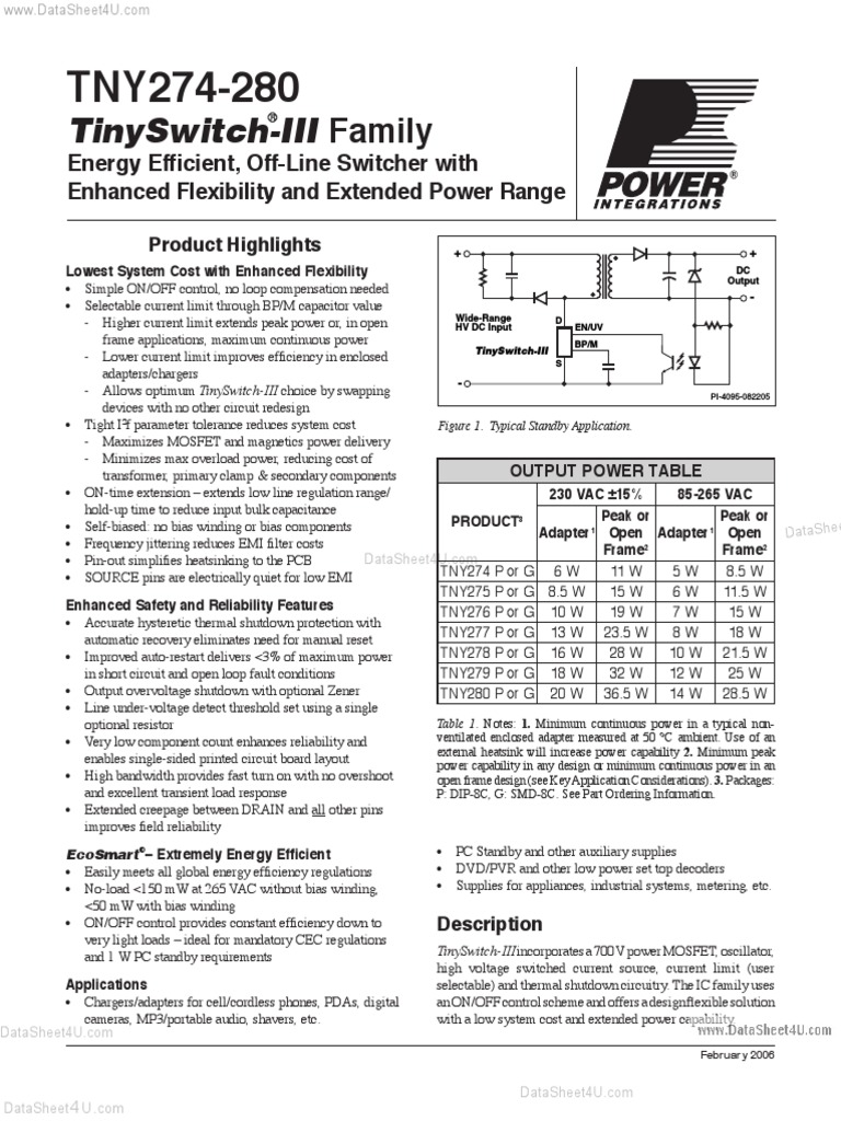 TNY280 Power Integrations | PDF | Mosfet | Power Supply