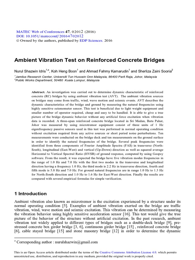 Ambient Vibration Test On Reinforced Concrete Bridges | PDF | Spectral ...
