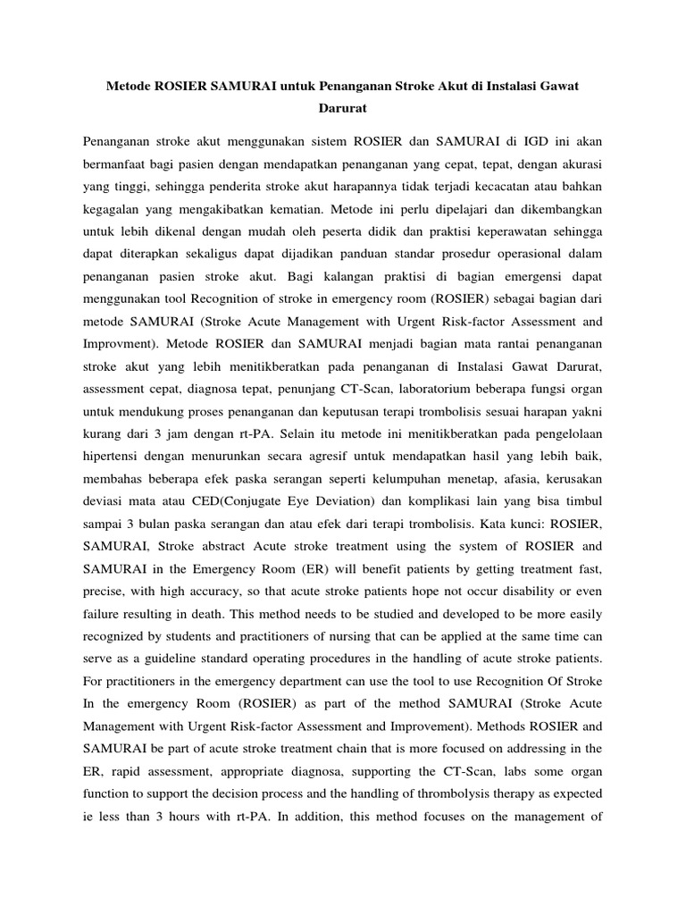 Metode ROSIER SAMURAI Untuk Penanganan Stroke Akut Di Instalasi Gawat ...