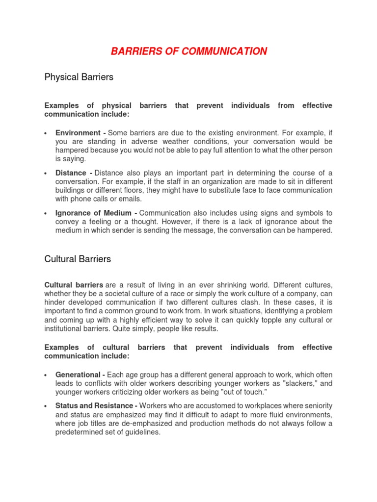 Barriers of Communication | PDF | Gender Role | Communication