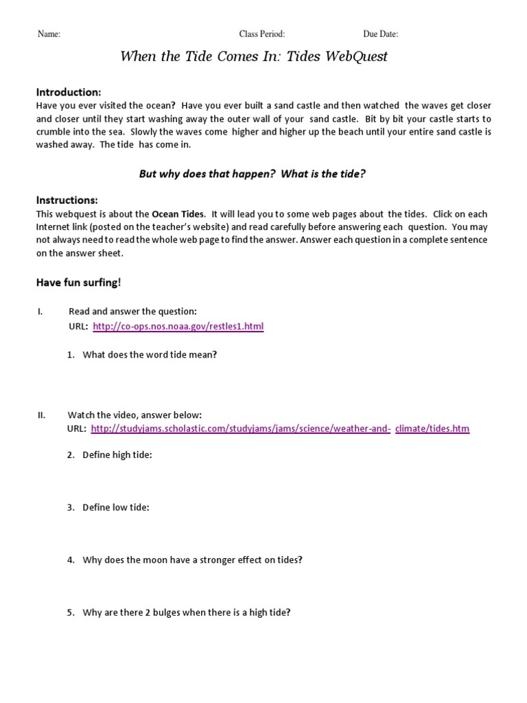 Tides Webquest 1 | PDF | Tide | Moon