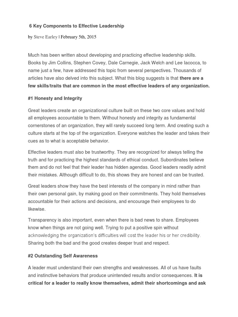 6 Key Components To Effective Leadership | PDF | Leadership ...