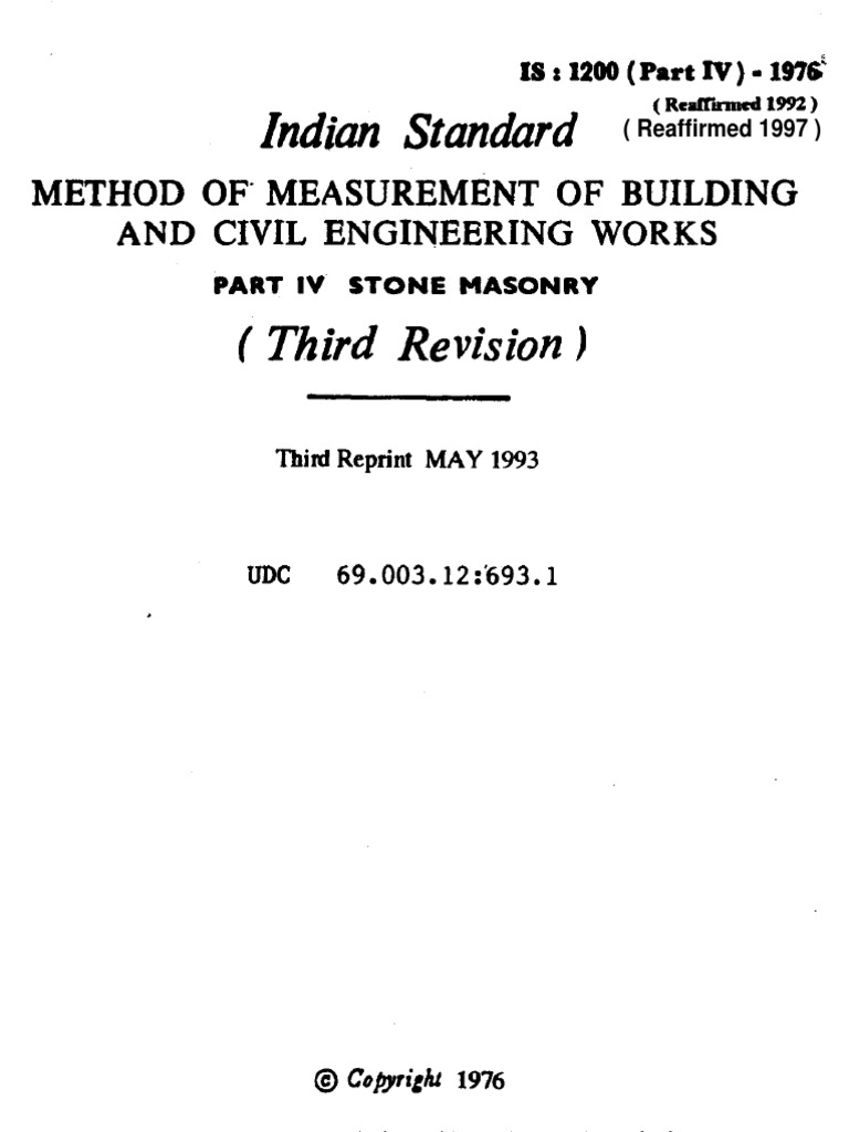 Indian Standard: Method of Measurement of Building and Civil ...