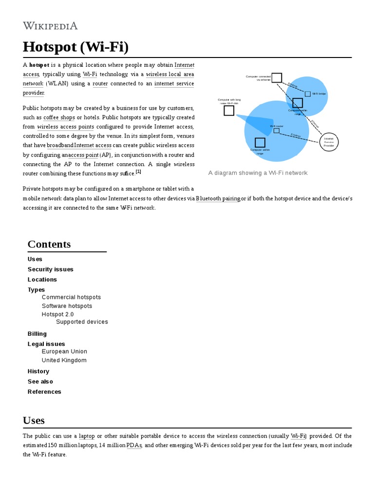 Hotspot (Wi-Fi) : Uses Security Issues Locations Types | PDF | Media ...