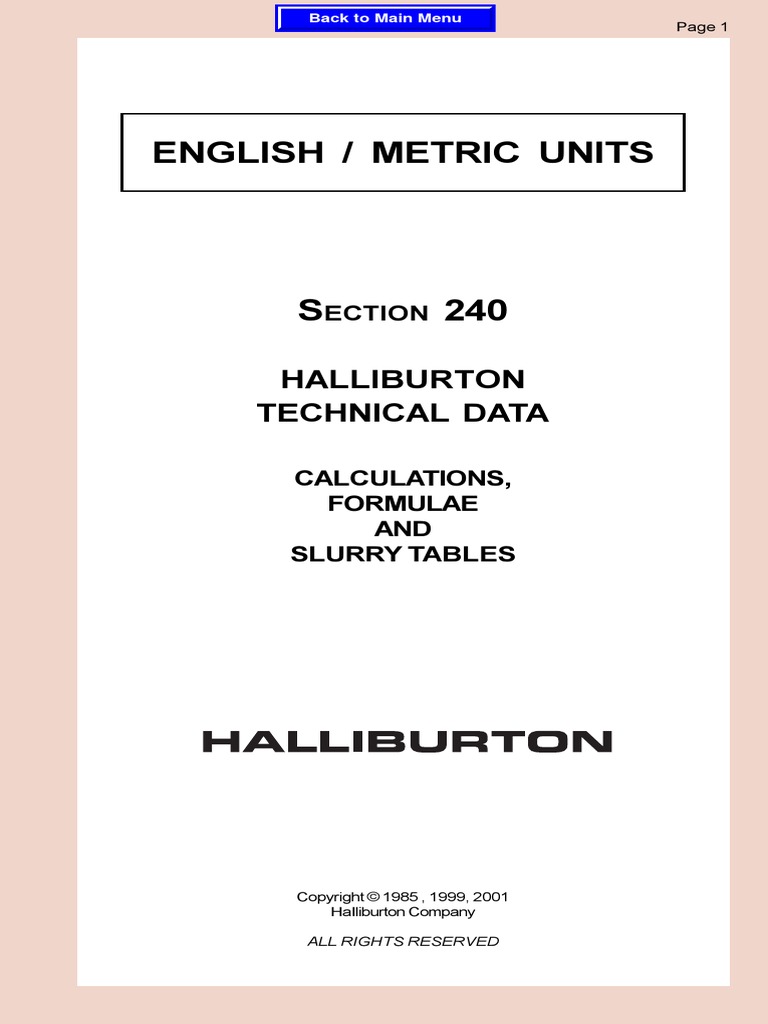 Halliburton Red Book Cementing Data PDF | PDF | Area | Sphere