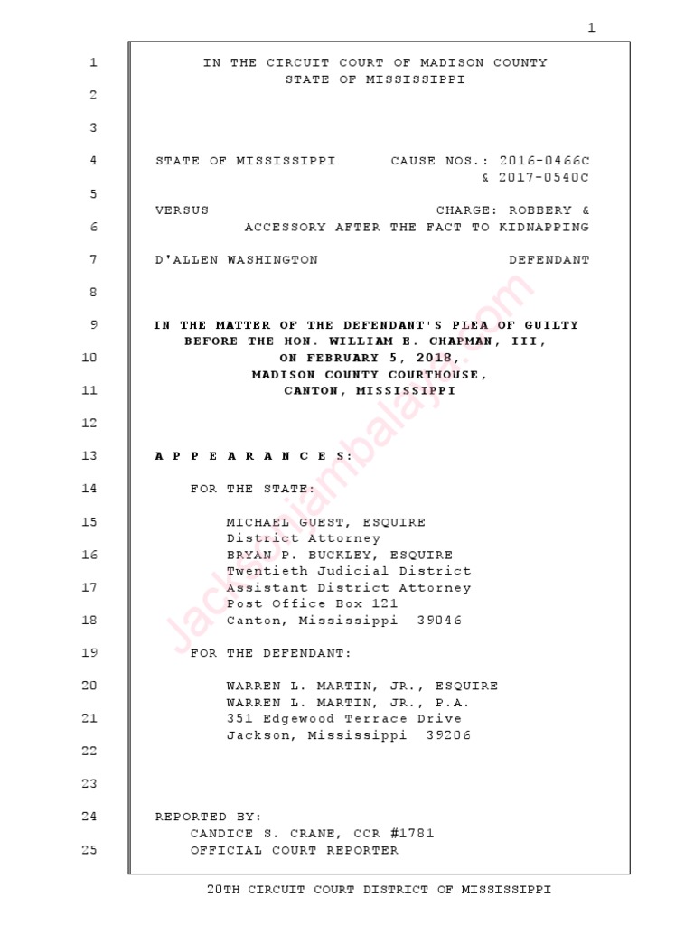 Washington Guilty Plea Transcript Watermarked Plea Wisconsin Circuit Courts