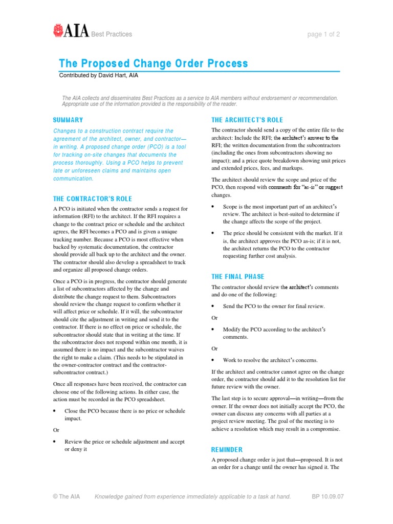 The Proposed Change Order Process: The Architect'S Role | PDF ...