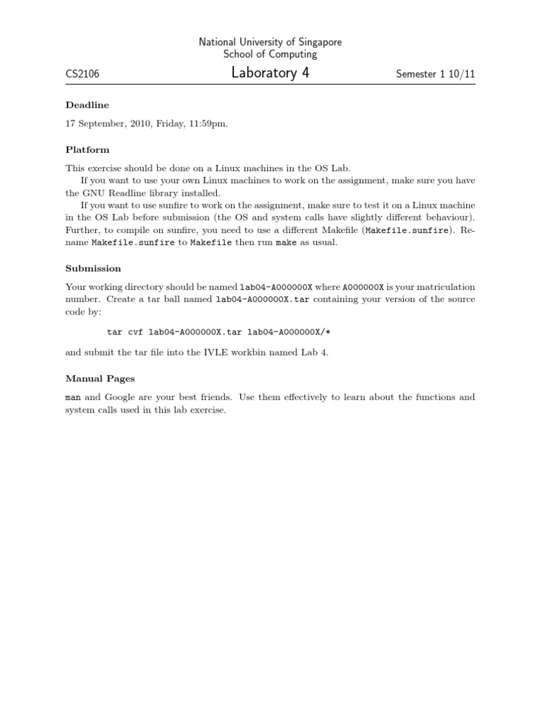 CS2106 Lab 4 | PDF | Operating System | C (Programming Language)