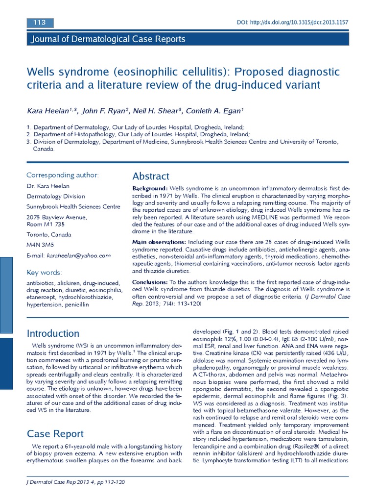 Wells Syndrome (Eosinophilic Cellulitis) : Proposed Diagnostic Criteria ...