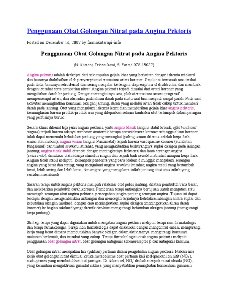Penggunaan Obat Golongan Nitrat Pada Angina | PDF