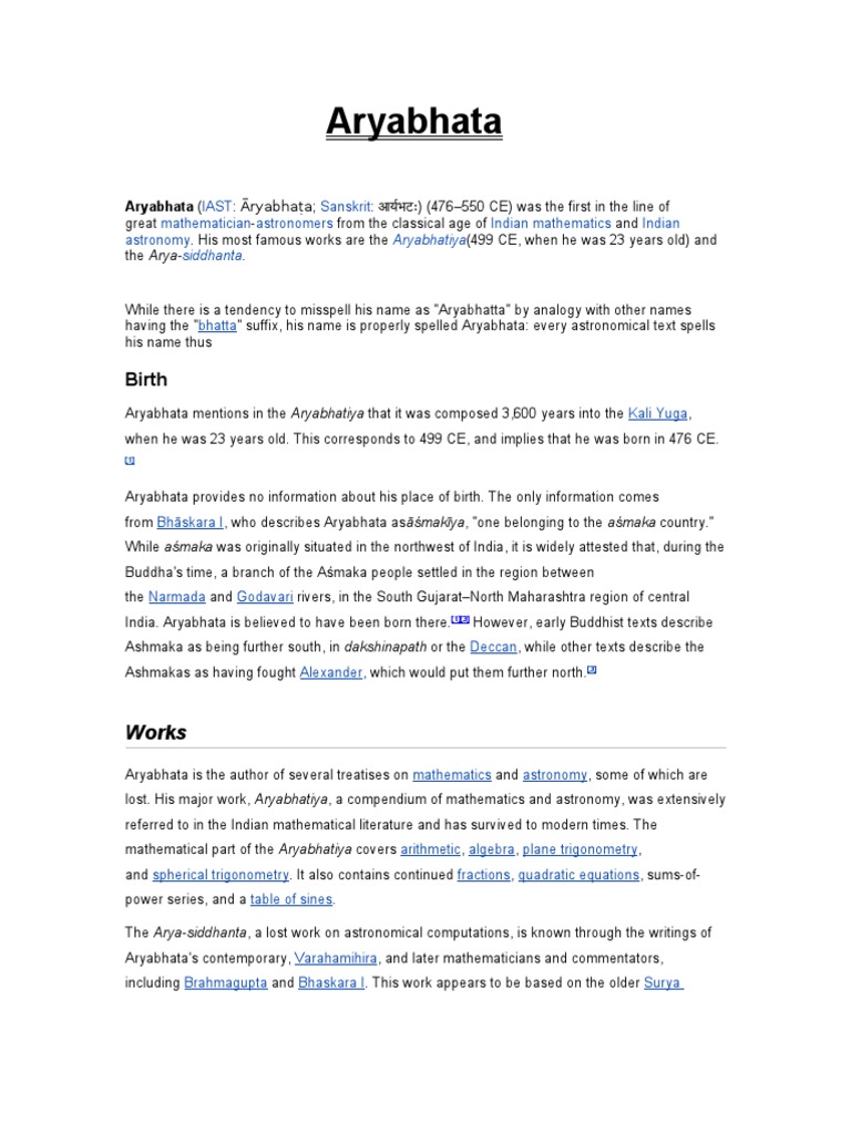 Aryabhata | PDF | Astronomy | Teaching Mathematics