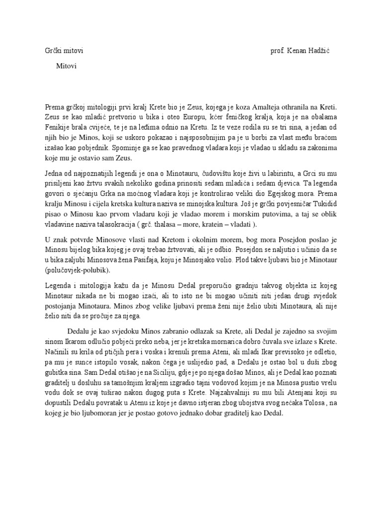 Grcki Mitovi Skraceni | PDF
