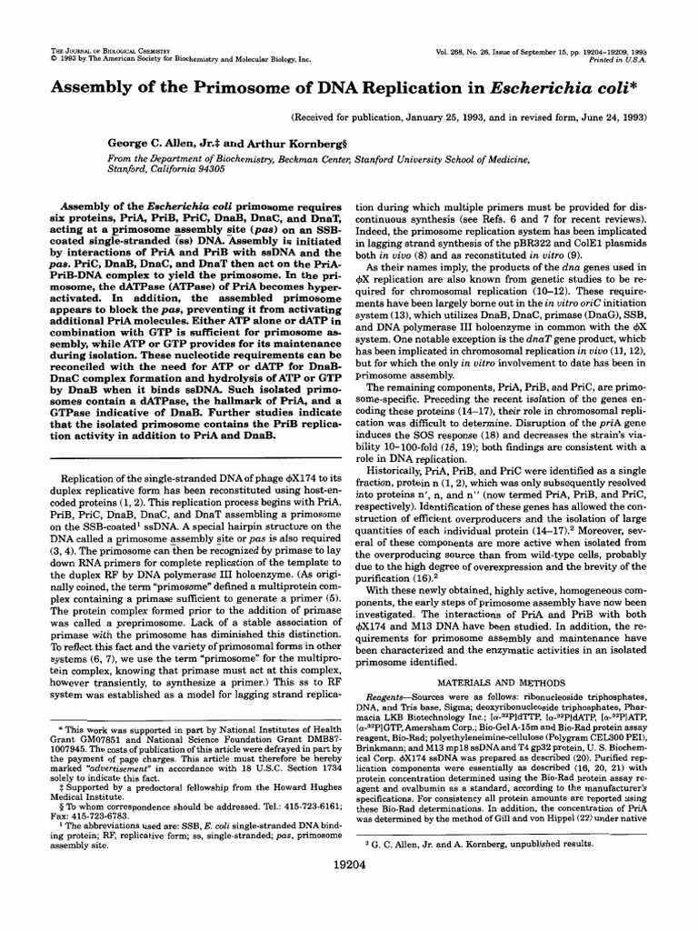 Assembly of The Primosome in E Coli | PDF | Dna Replication | Dna