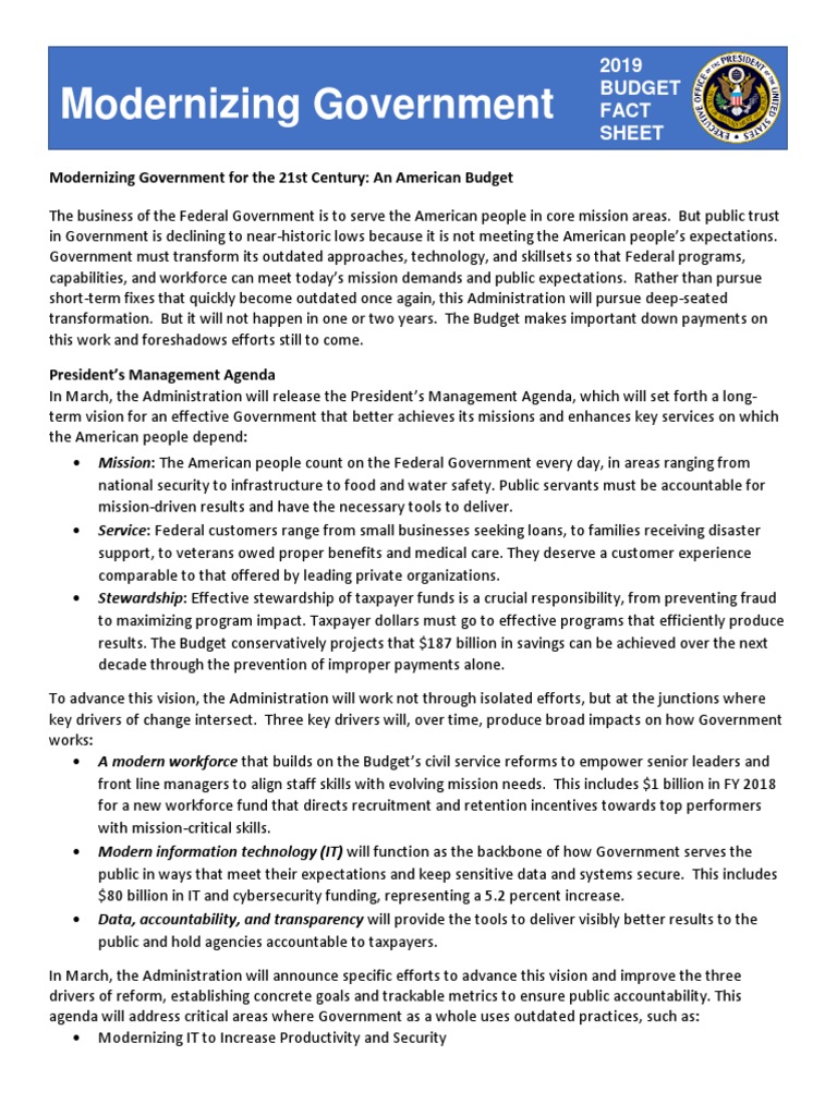 FY19 Budget Fact Sheet Modernizing Government | PDF | Office Of ...