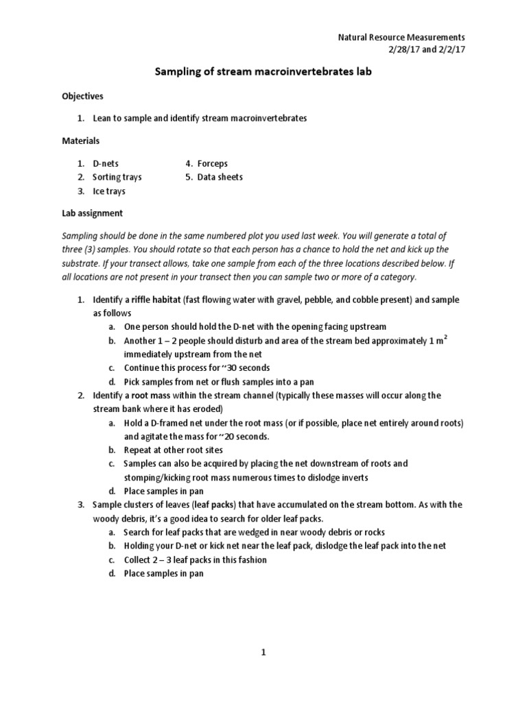 Sampling of Stream Macroinvertebrates Lab: Objectives | PDF | Water ...