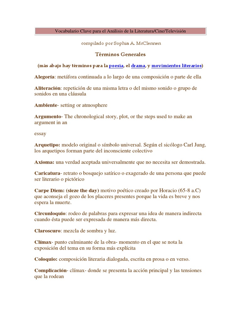 Vocabulario Clave para El Análisis de La Literatura | PDF | Rima | Poesía