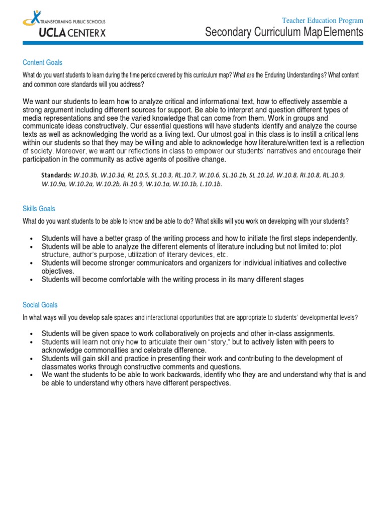 Tep Secondary Curriculum Map | PDF | Curriculum | Narrative