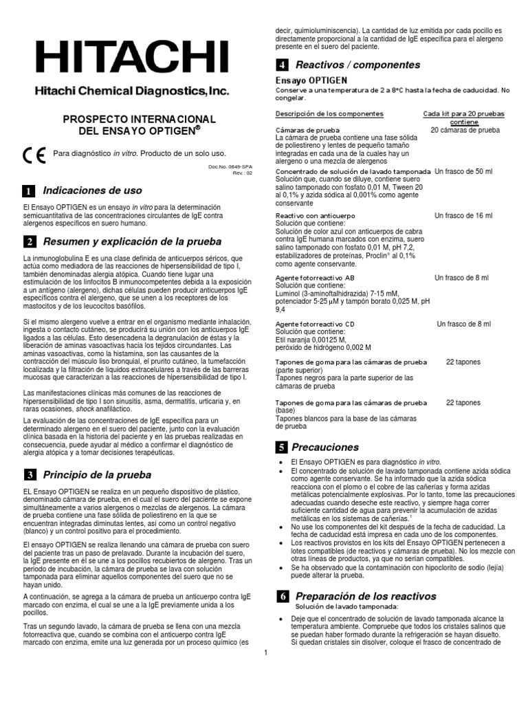 Hitachi Optigen | PDF | Alergia | Sistema inmune