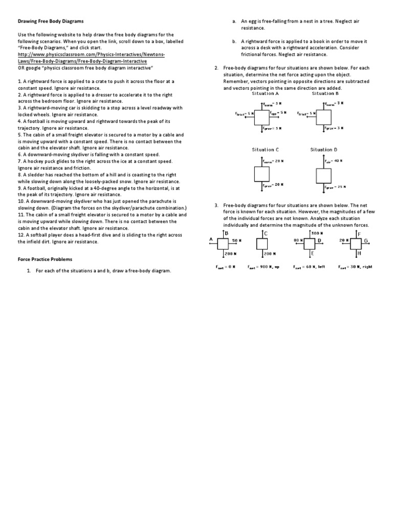 Free Body Diagram Practice Scenarios | PDF | Force | Physical Quantities
