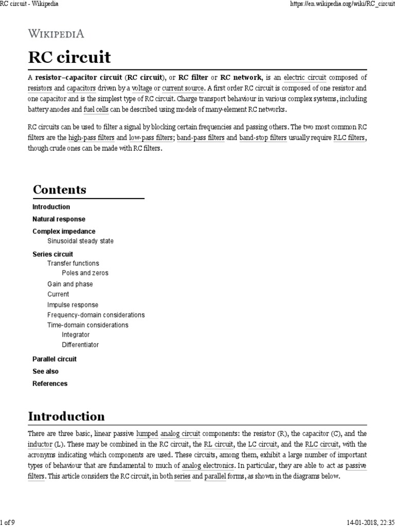 RC Circuit | PDF | Electronic Filter | Analog Circuits