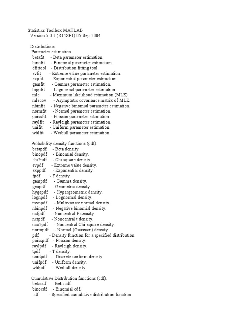 MATLAB Statistics Toolbox | PDF | Chi Squared Distribution ...