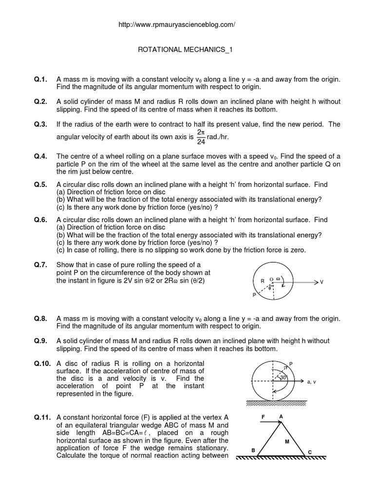 Rotational Motions JEE Question Bank | PDF | Rotation Around A Fixed ...