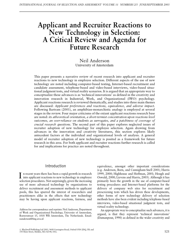 Anderson 2003 | PDF | Recruitment | Innovation