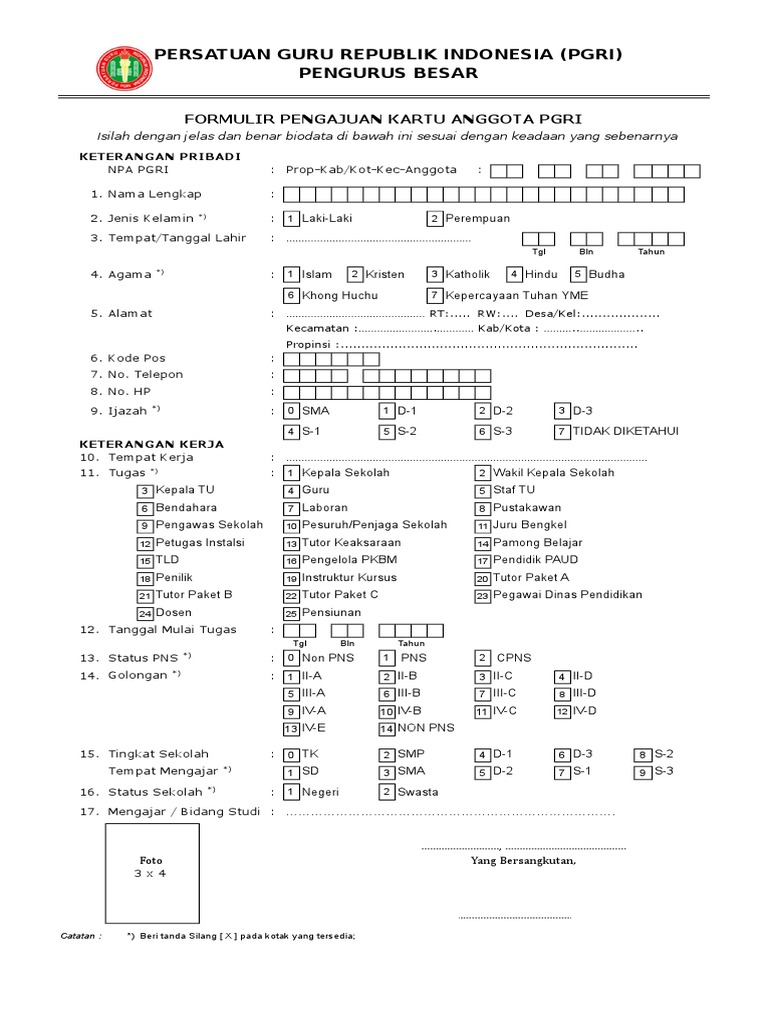 Formulir PGRI | PDF
