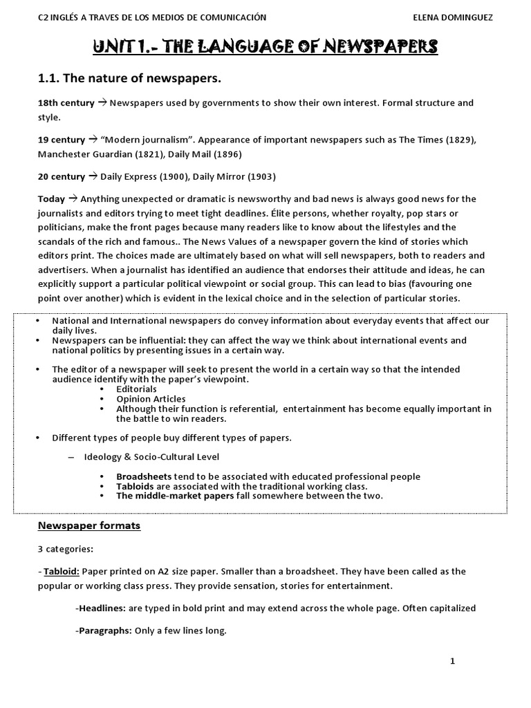 Understanding Newspaper Language | PDF | Newspapers | News