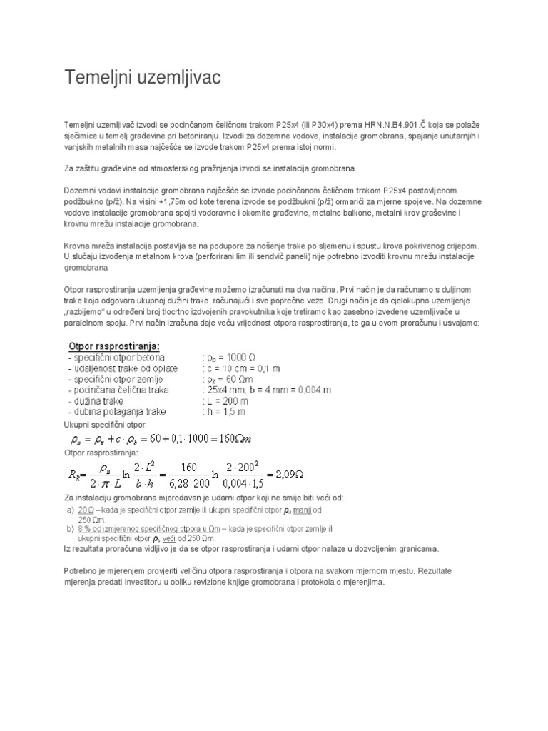 Temeljni Uzemljivac Sa Betonom | PDF