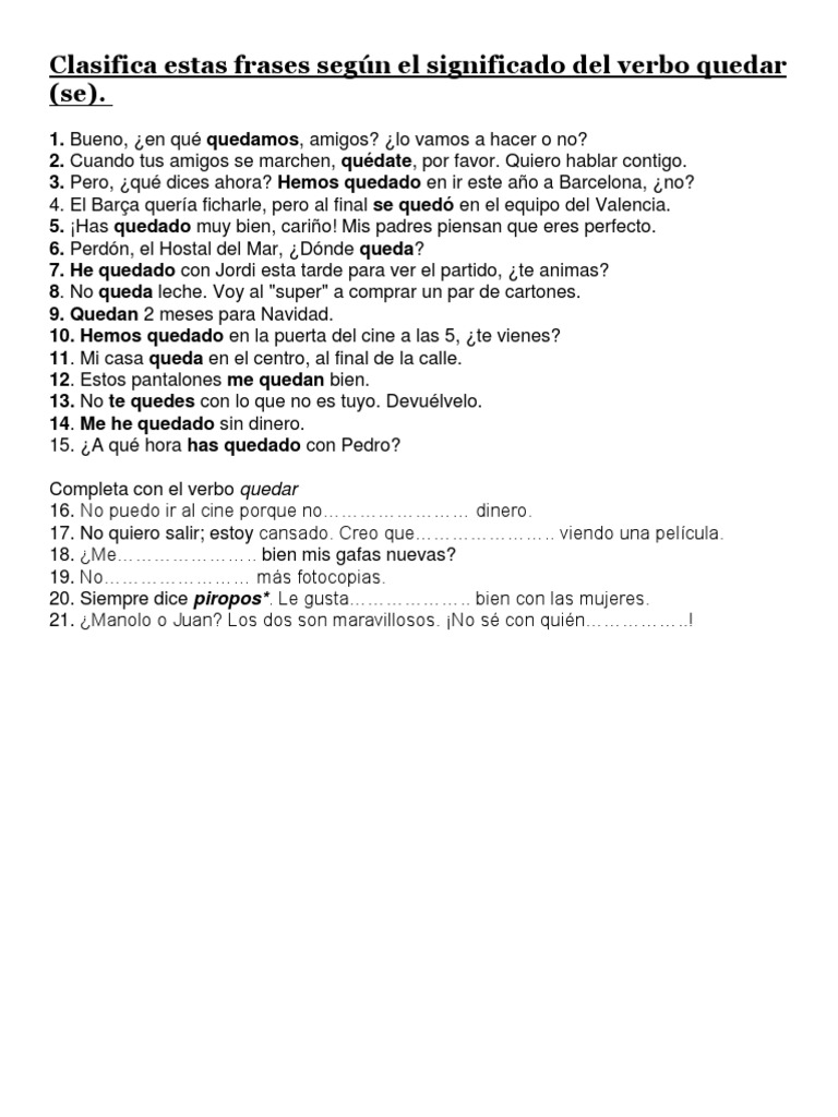 Verbo Quedar y Quedarse | PDF