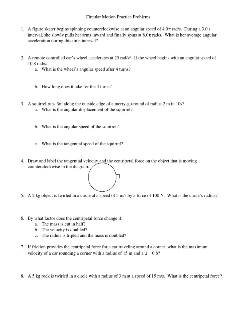 Circular Motion Practice Problems AP Physics 1-14-15 | PDF ...