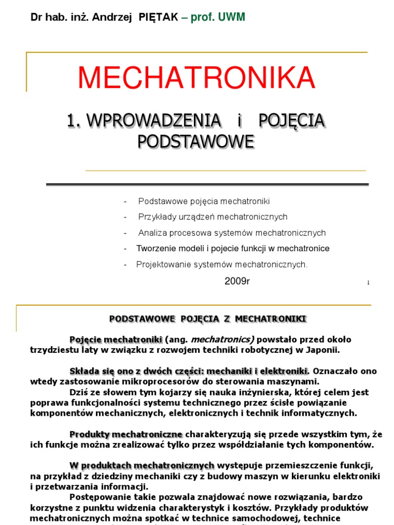 Podstawy Mechatroniki Cz1 - A | PDF