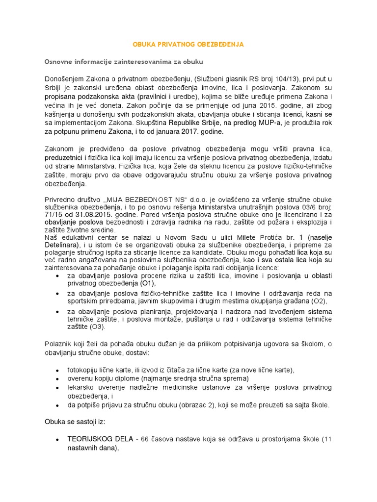 Obuka Privatnog Obezbeđenja | PDF