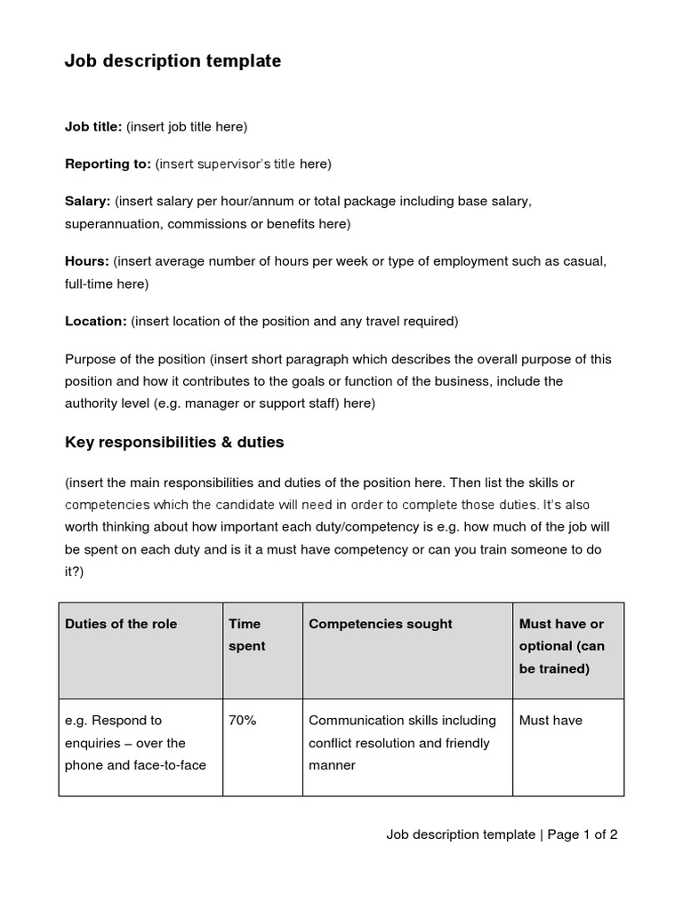 Job Description Template | PDF | Competence (Human Resources) | Salary