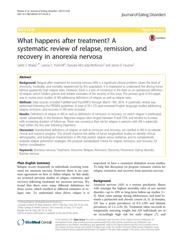 What Happens After Treatment? A Systematic Review of Relapse, Remission ...