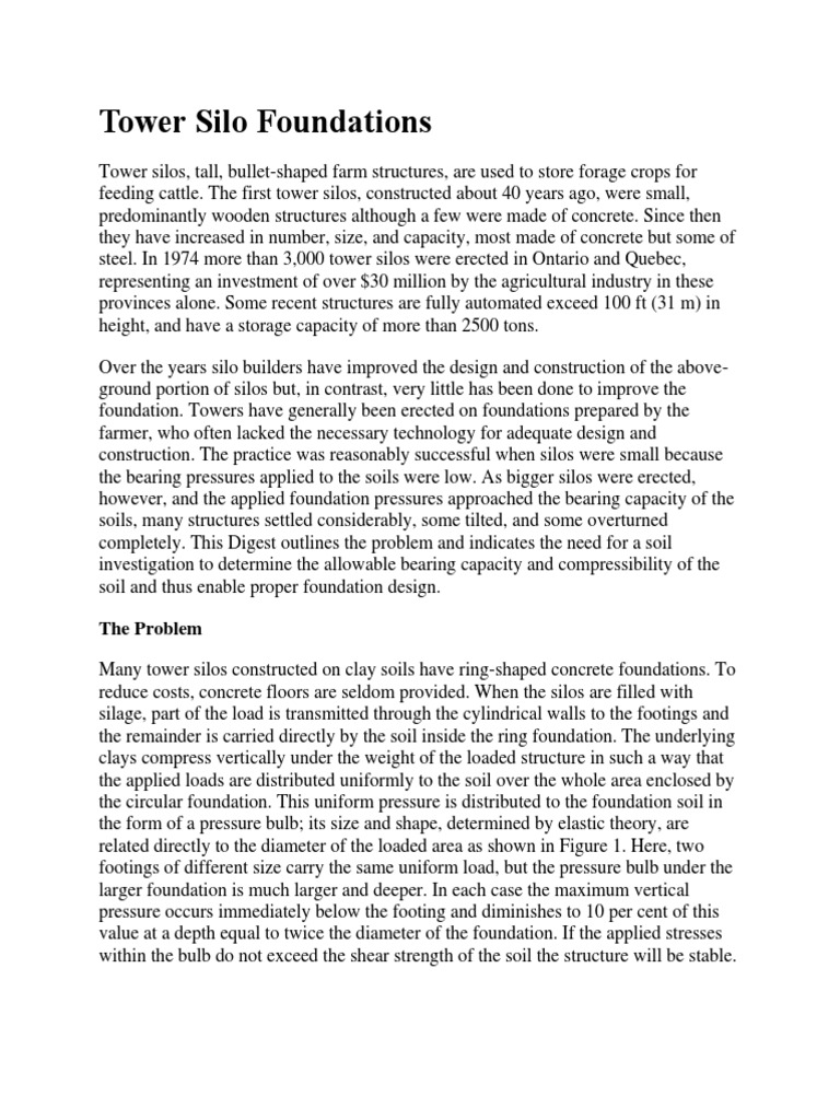 Tower Silo Foundation Design | PDF | Soil | Strength Of Materials