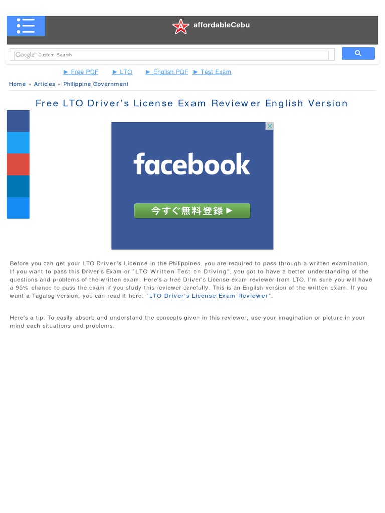 Free LTO Driver's License Exam Reviewer English Version - Philippine ...