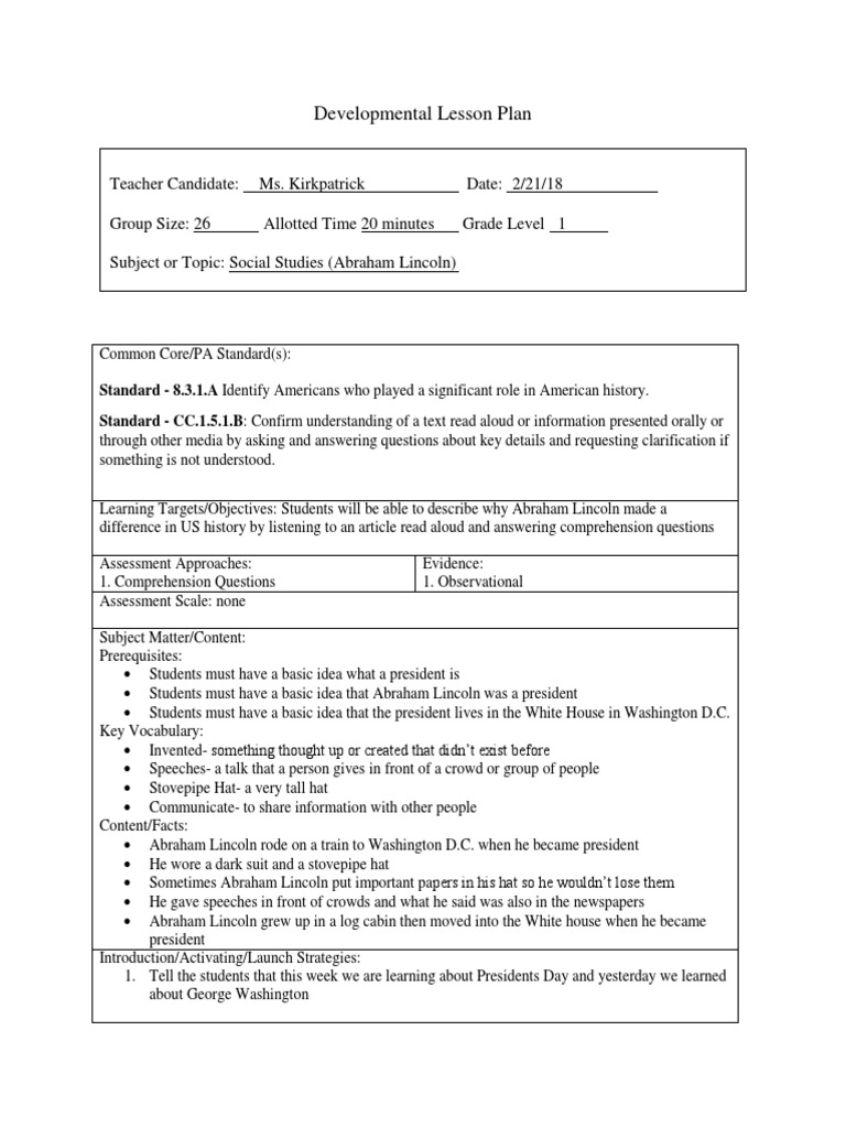 Abe Lincoln Lesson | PDF | Reading Comprehension | Educational Assessment