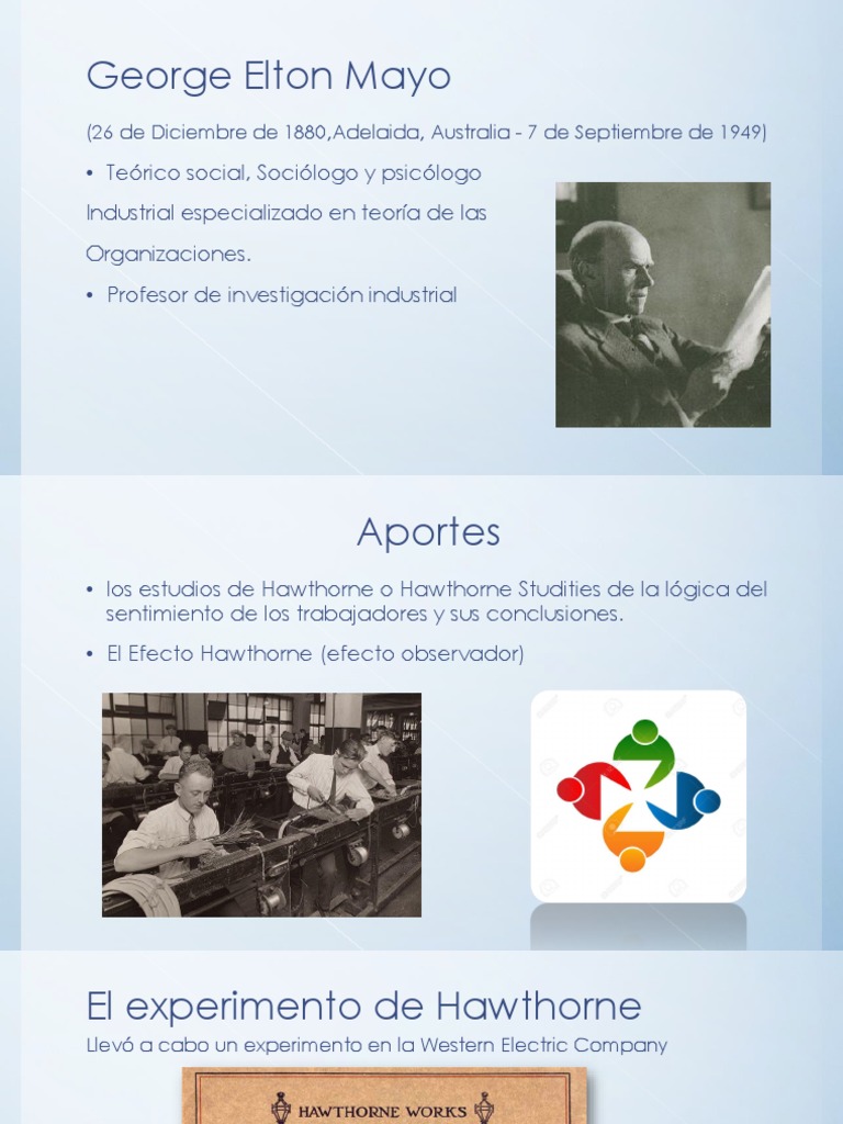 Aportes de Elton Mayo en la productividad laboral | PDF | Conceptos ...